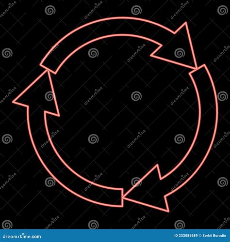 Neon Three Circle Arrows Red Color Vector Illustration Flat Style Image