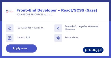 Oferta Pracy Front End Developer Reactscss Sass Square One Resources Sp Z Oo Warszawa