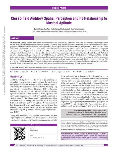 Pdf Closed Field Auditory Spatial Perception And Its Relationship To Musical Aptitude