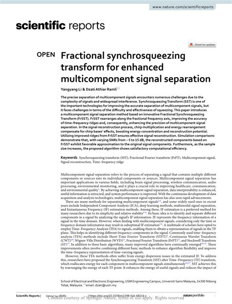 Pdf Fractional Synchrosqueezing Transform For Enhanced Multicomponent Signal Separation
