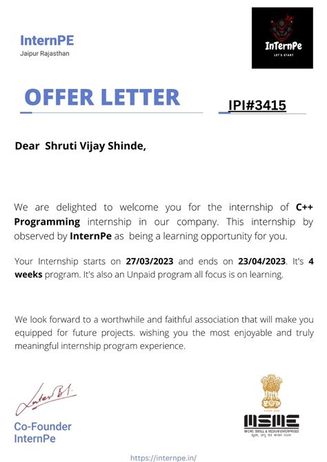 Shruti Shinde On Linkedin Internship Programming