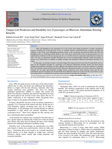 Pdf Fatigue Life Prediction And Durability Test Of Passenger Car