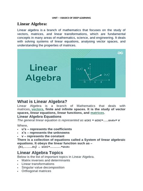 Unit I Basics Of Deep Learning Pdf Eigenvalues And Eigenvectors Matrix Mathematics