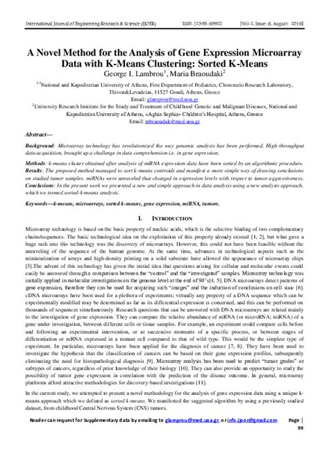 Pdf A Novel Method For The Analysis Of Gene Expression Microarray Data With K Means Clustering