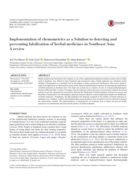 Pdf Implementation Of Chemometrics As A Solution To Detecting And Preventing Falsification Of