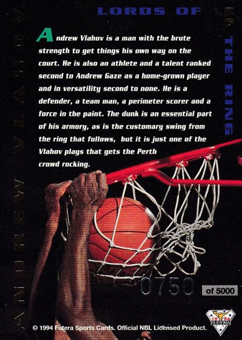 1994 Futera Australian Nbl Lords Of The Ring Lr6 Andrew Vlahov Trading Card Database