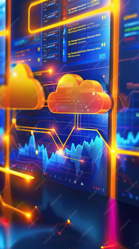A Vibrant Digital Visualization Of Cloud Computing And Data Analysis Featuring Graphs And Cloud