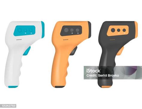 전자 온도계 세트 흰색 배경에 격리 된 비 접촉 적외선 온도 그래프 체온 안전 벡터 그림입니다 0명에 대한 스톡 벡터 아트 및 기타 이미지 Istock