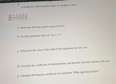 Solved 4 Consider The Following Data Values Of Variables X