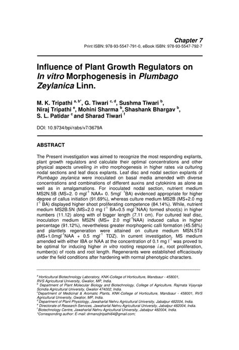Pdf Influence Of Plant Growth Regulators On In Vitro Morphogenesis In