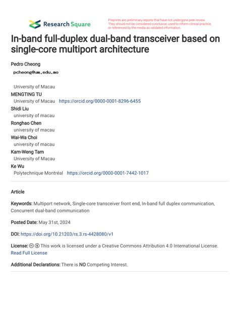 Pdf In Band Full Duplex Dual Band Transceiver Based On Single Core