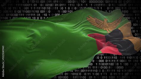 Binary Code On Flag Of Zambia Program Source Code Or Hacker Concept On