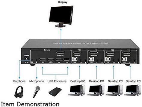 XtremPro 61020 4x1 DP Display Port 1 2 USB 2 0 KVM Switch Metal Housing W USB Keyboard Mouse