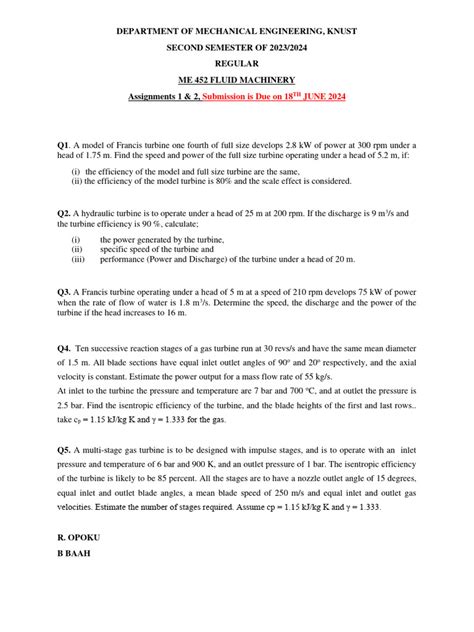 Me 452 All Assignments 1 And 2 And 3 Regular 2024 Pdf Turbine Pump