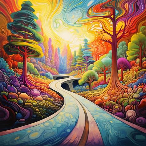 Follow The Psychedelic Road A Journey Through Vibrant Colors And Mind Bending Visual Patterns