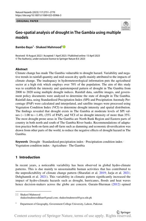 Geo Spatial Analysis Of Drought In The Gambia Using Multiple Models Request PDF