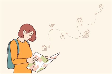 Premium Vector Woman Tourist Uses Paper Map To Travel Through Nature Reserves And Plot Route