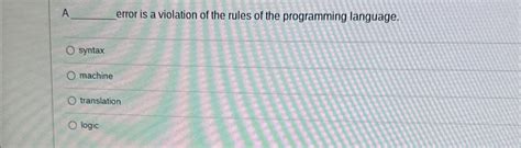 Solved A Error Is A Violation Of The Rules Of The
