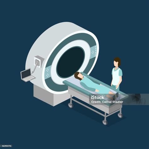 환자를 위한 아이소메트릭 3d 벡터 일러스트 레이 션 Mri 스캐너입니다 Mri 스캔에 대한 스톡 벡터 아트 및 기타 이미지