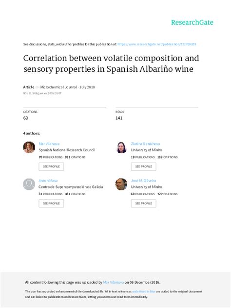 Pdf Correlation Between Volatile Composition And Sensory Properties In Spanish Albariño Wines