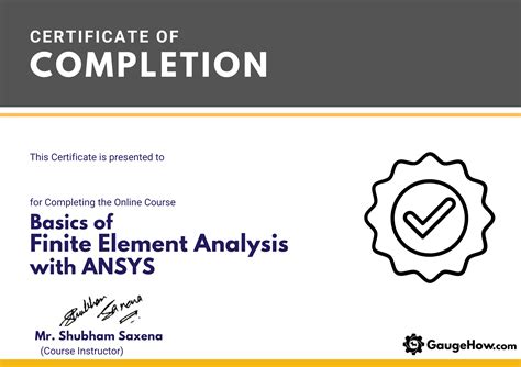 Demo Certificate Basics Of Finite Element Analysis With Ansys Signed