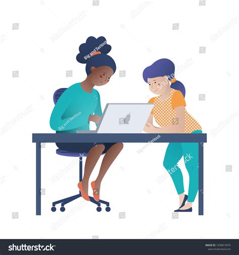Two Teenage Girls Black Caucasian Working Stock Vector Royalty Free 1290813076 Shutterstock