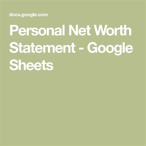 Personal Net Worth Statement Google Sheets Google Sheets Net Worth Budgeting