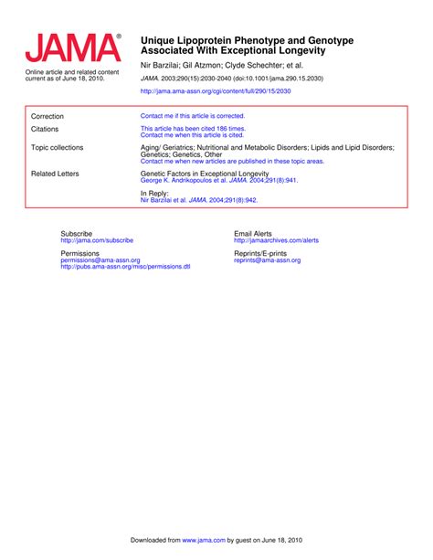 Pdf Unique Lipoprotein Phenotype And Genotype Associated With Exceptional Longevity