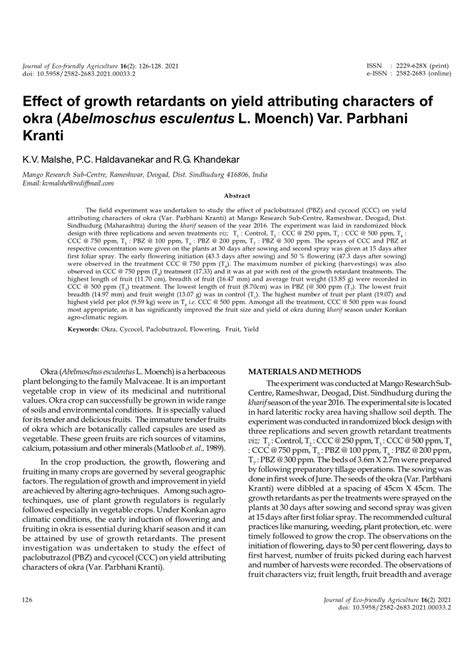 Pdf Effect Of Growth Retardants On Yield Attributing Characters Of Okra Abelmoschus