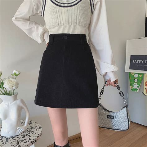 코듀로이 A라인 하이웨스트 미니 스커트