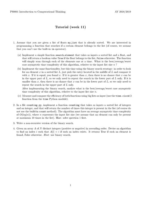 Ps0001 Tut11 Tutorial 11 Ps0001 Introduction To Computational