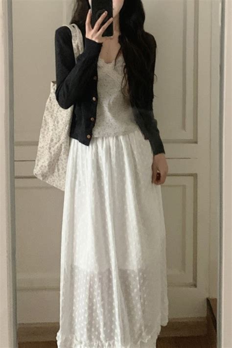 Set 하트 자수 긴팔 니트 가디건 이너 레이스 나시 레이스 롱원피스 3p 셋업