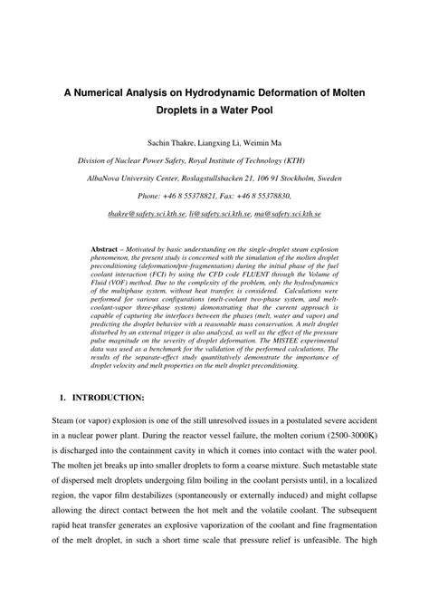 Pdf A Numerical Analysis On Hydrodynamic Deformation Of Molten