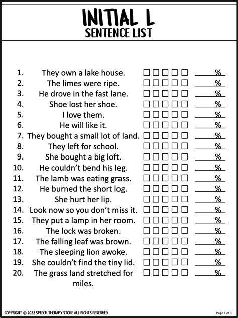 211 Initial L Speech Therapy Words For Articulation Speech Therapy