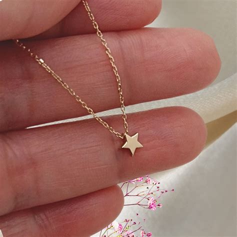 14k Solid Gold Star Necklacestar Pendant Necklace Everyday Necklace Solid Gold Star Necklace