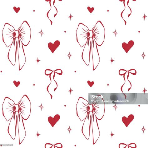 요괴는 붉은 잉크로 다양한 크기 별 하트를 활로 갉아먹습니다 완벽 한 패턴 Eps 벡터는 Cutecore 소녀 낭만적 인 디자인 섬유 포장 패브릭 벽지 및 스크랩북 종이에