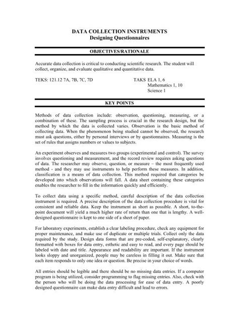 Data Collection Instruments Designing