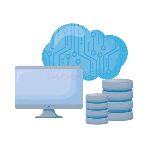 Computer Monitor With Circuit Cloud And Disks Stock Illustration