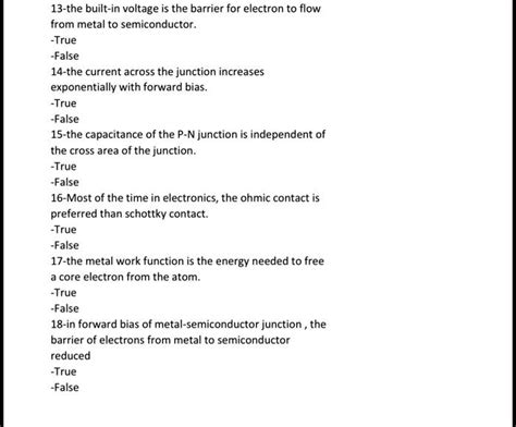 Solved 13 The Built In Voltage Is The Barrier For Electron To Flow From Metal To Semiconductor