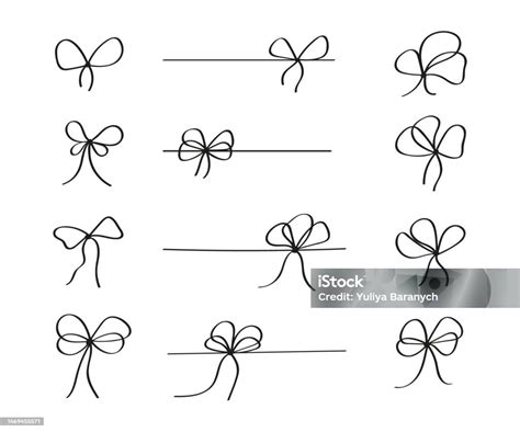 낙서 스타일의 선물용 리본 활 손으로 그린 스타일의 선 매듭 요소 벡터 심플하고 우아한 스트로크 활 개체 그룹에 대한 스톡 벡터