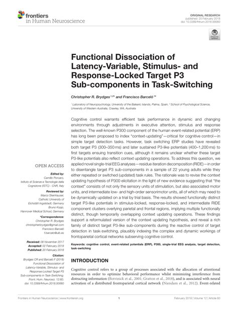 Pdf Functional Dissociation Of Latency Variable Stimulus And Response Locked Target P3 Sub