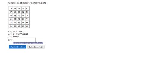 Solved Complete The Stemplot For The Following Data 78 67