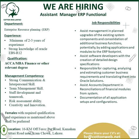 Joinourteam Cottonweblimited Erp Assistantmanager Oraclesolutions… Cotton Web Limited
