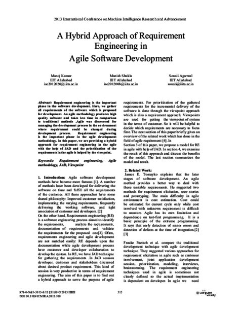 Pdf A Hybrid Approach Of Requirement Engineering In Agile Software Development