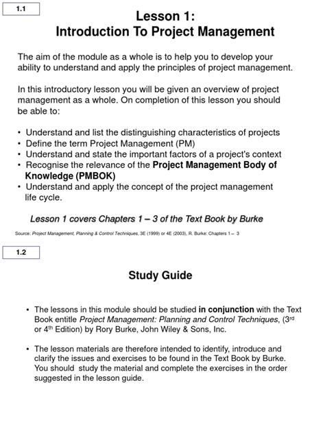 Project Management Lesson 1 Pdf Project Management Risk Management