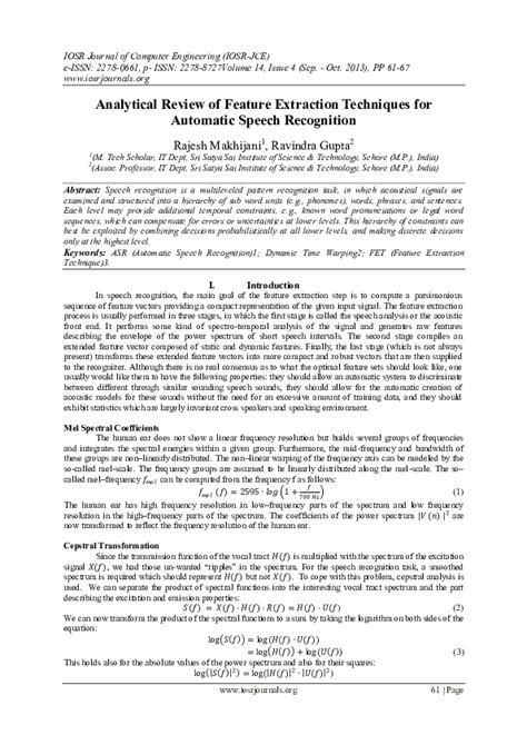 Pdf Analytical Review Of Feature Extraction Techniques For Automatic