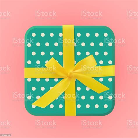 벡터 그림물방울 패턴 및 노란색 리본으로 둥근된 모서리와 녹색 현실적인 선물 상자 3차원 형태에 대한 스톡 벡터 아트 및 기타 이미지 3차원 형태 곡선 공휴일