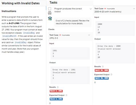 Solved Working With Invalid Dates Tasks Test Case
