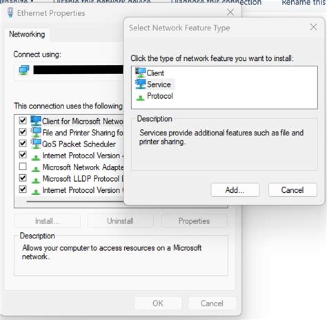Cannot Add New Network Feature Type Service The Parameter Is