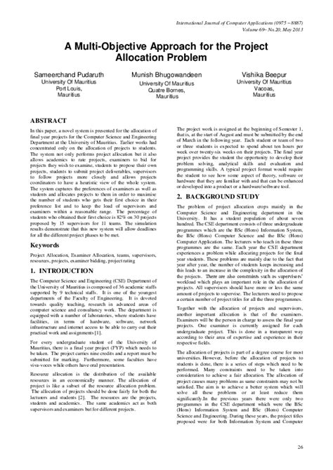 Pdf A Multi Objective Approach For The Project Allocation Problem
